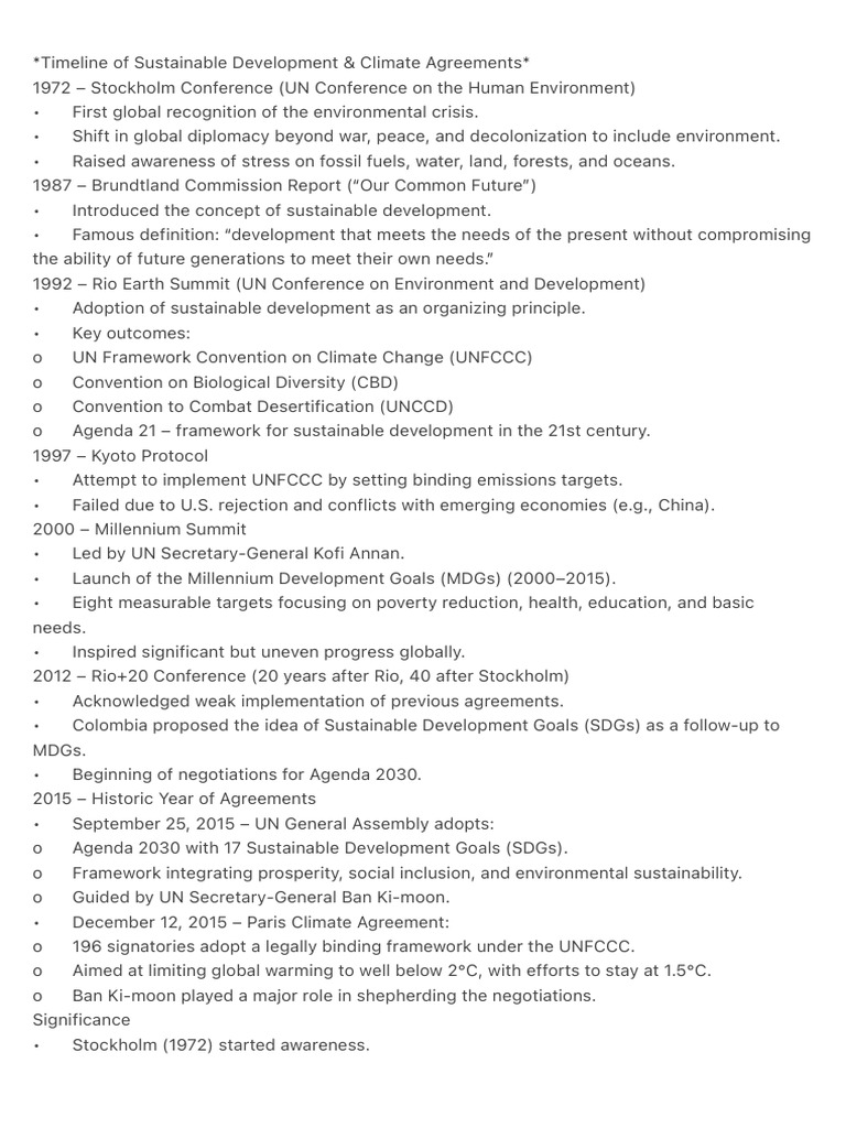 Timeline of Sustainable Development & Climate Agreements | PDF ...