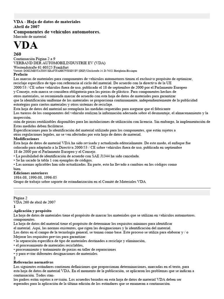 Hoja de Datos VDA 260 para Materiales | PDF | Aleación | Cobre