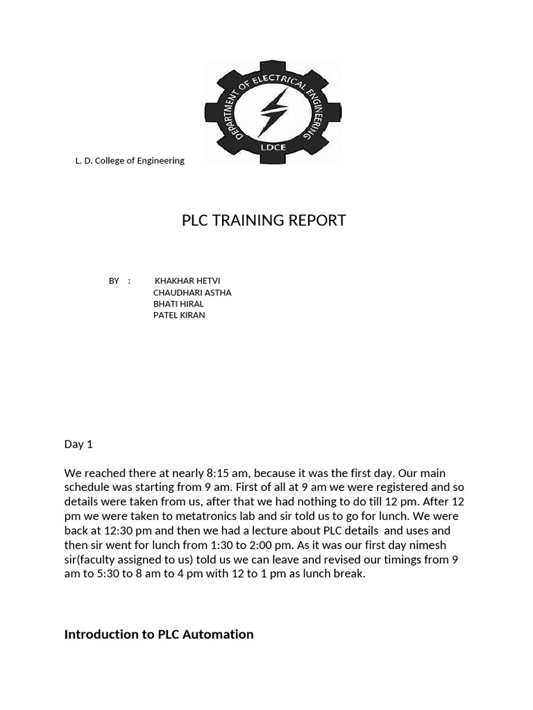 PLC Training Report Overview | PDF | Programmable Logic Controller ...