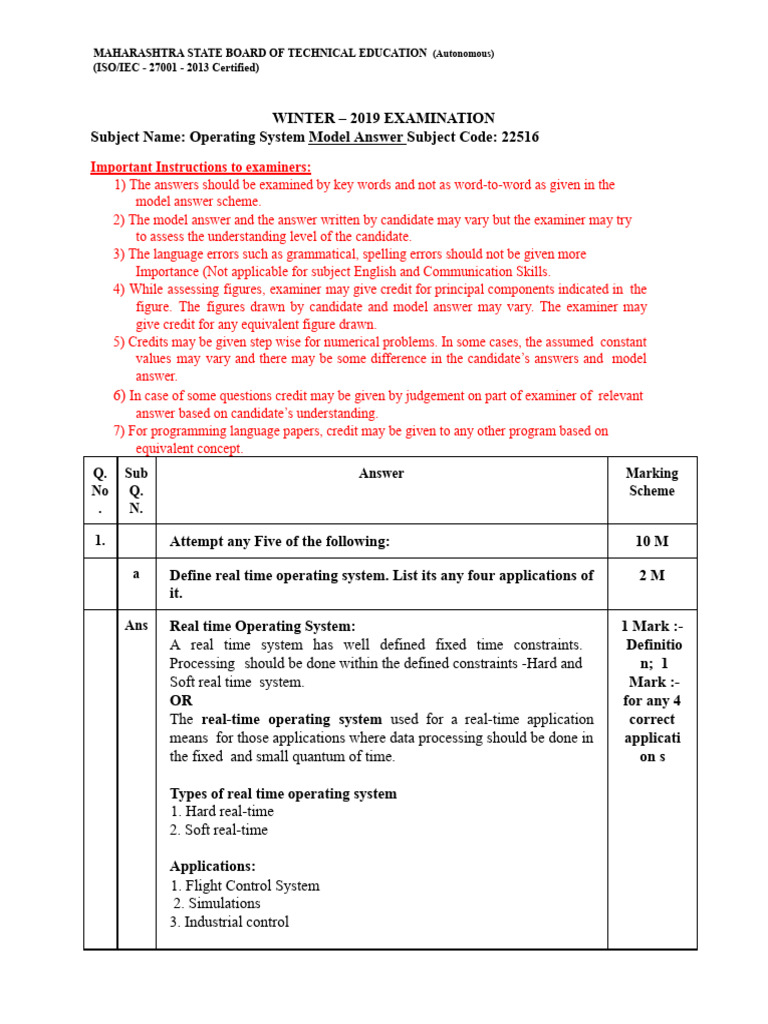 Model Answer Paper 2019 Winter | PDF | Process (Computing) | Thread ...