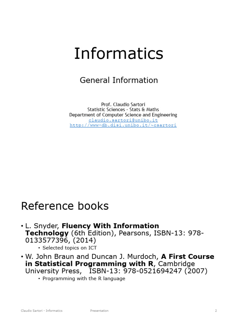 Informatics Course Overview by Prof. Sartori | PDF