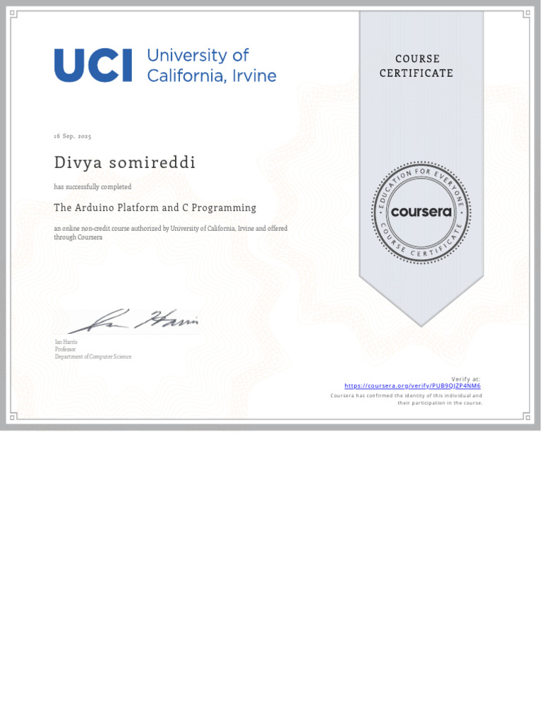 Arduino and C Programming Course Completion | PDF