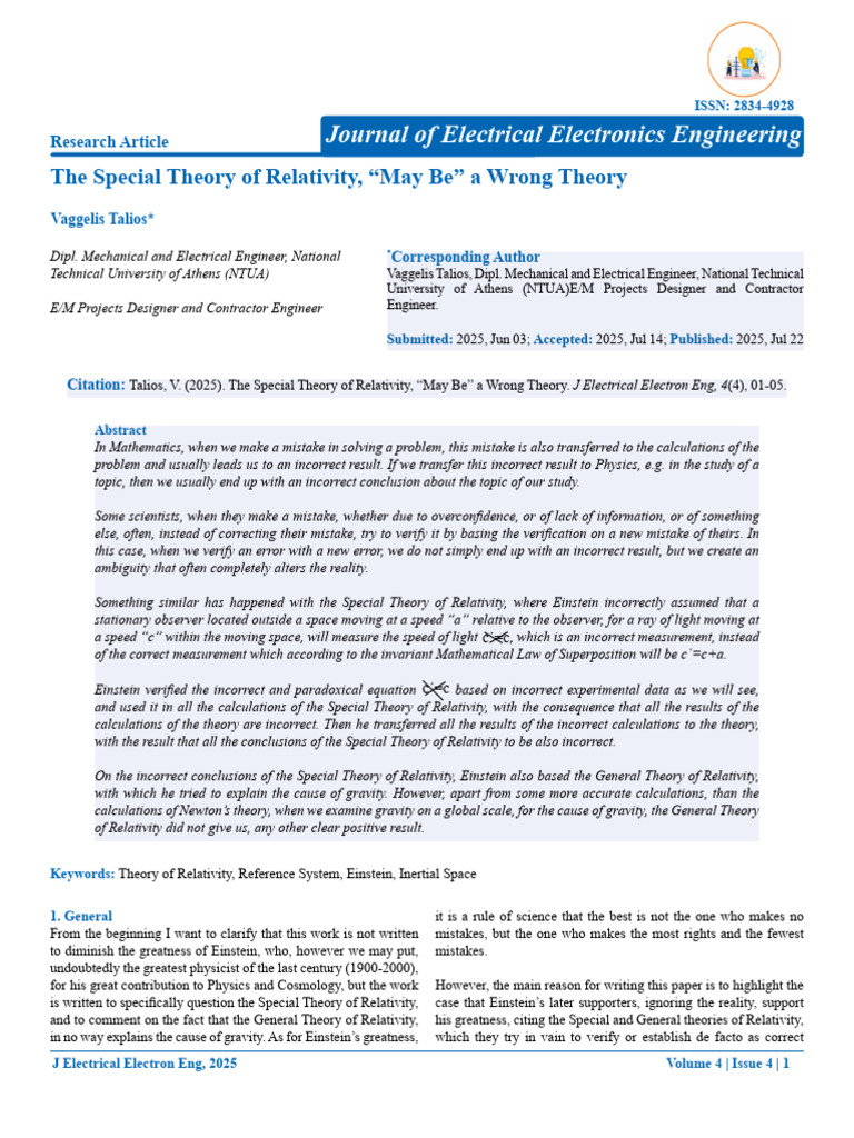 The Special Theory of Relativity May Be A Wrong Theory | PDF | Speed Of ...