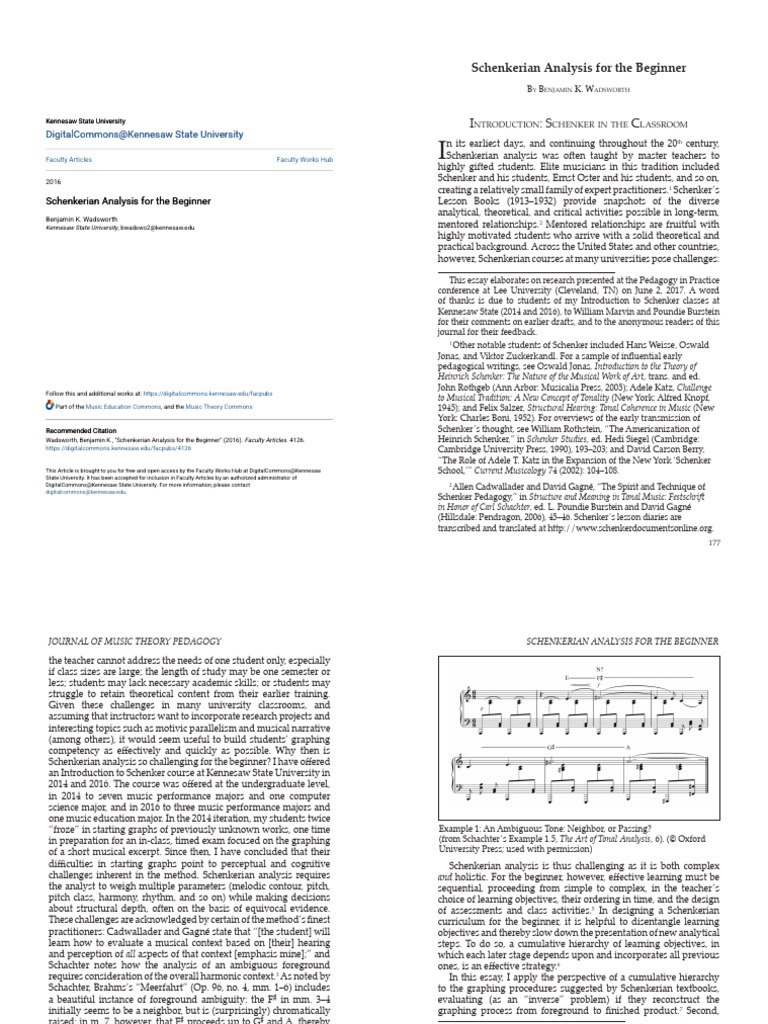 Beginner's Guide to Schenkerian Analysis | PDF | Music Theory | Hierarchy