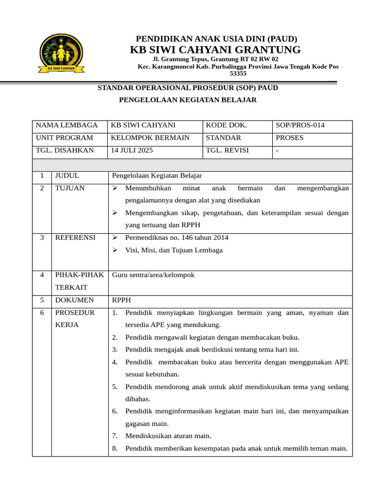 Contoh Peraturan Akademik PAUD | PDF