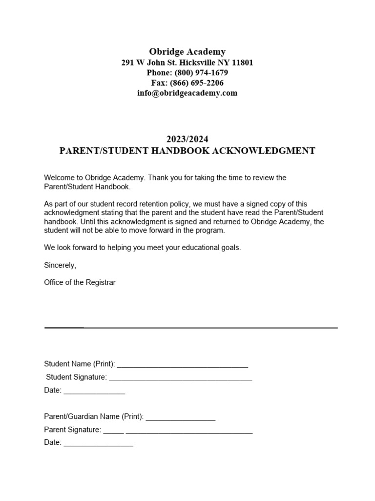 Handbook Acknowledgement 2023-2024 - 2 | PDF