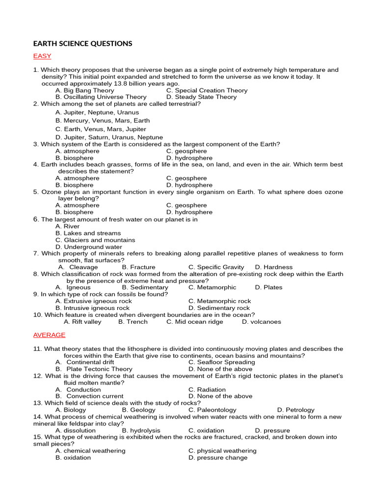 Earth Science Questions | PDF | Plate Tectonics | Earth Sciences