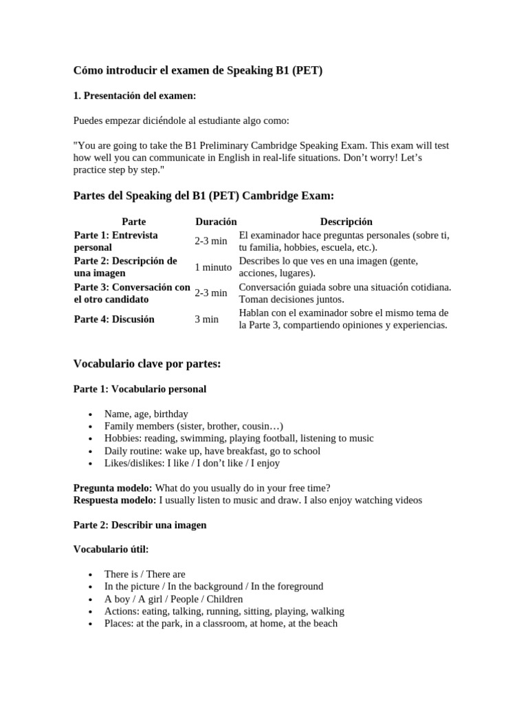 Cómo Introducir El Examen de Speaking B1 | PDF