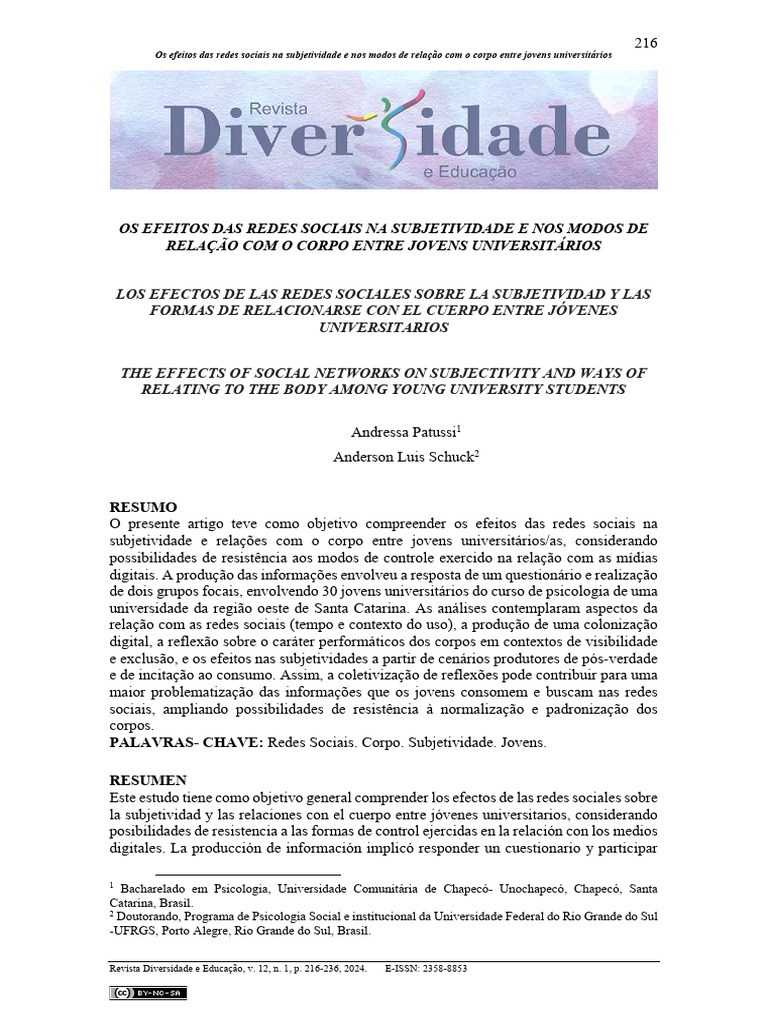 Efeitos das Redes Sociais na Subjetividade Jovem | PDF | Poder (social ...