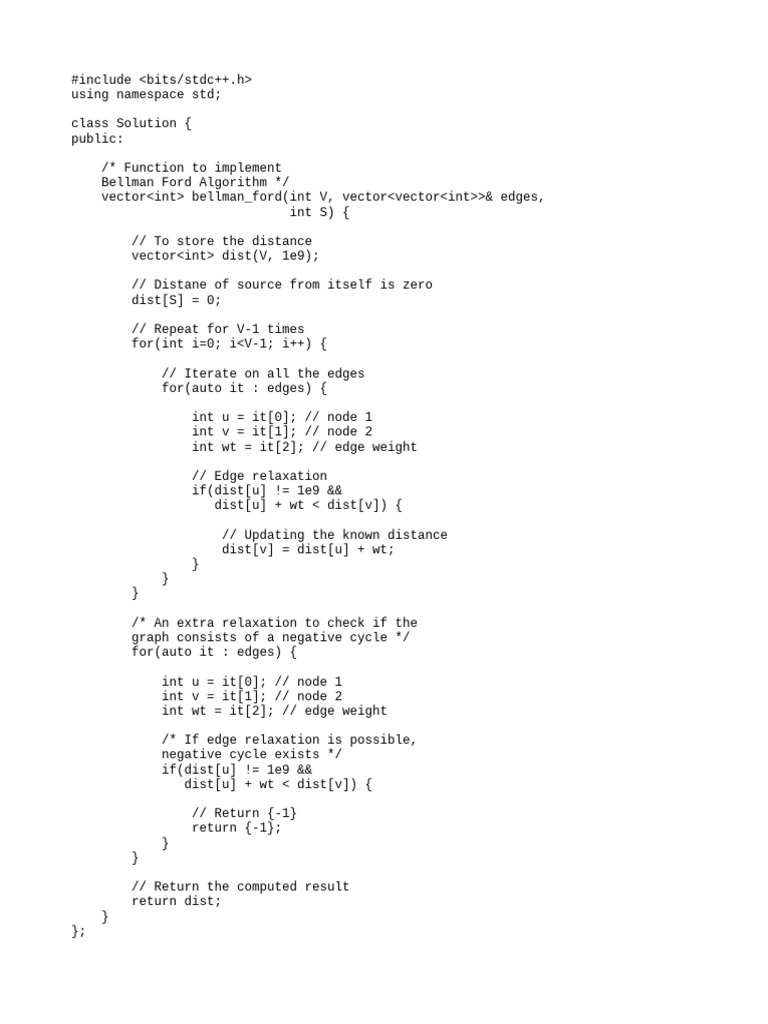 Bellman-Ford Algorithm Implementation | PDF