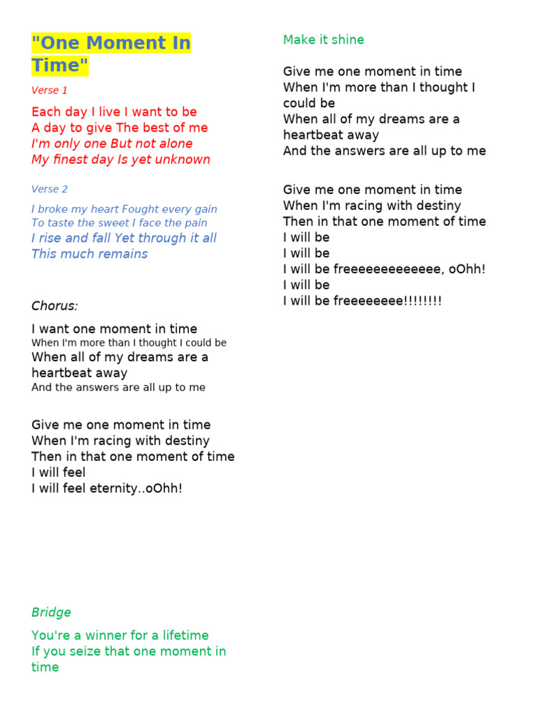 One Moment in Time Lyrics | PDF