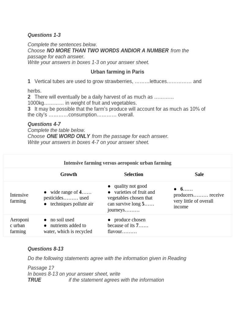 IELTS CAM 18 - Read Test 1 Paper Answer | PDF | Agriculture | Urban ...