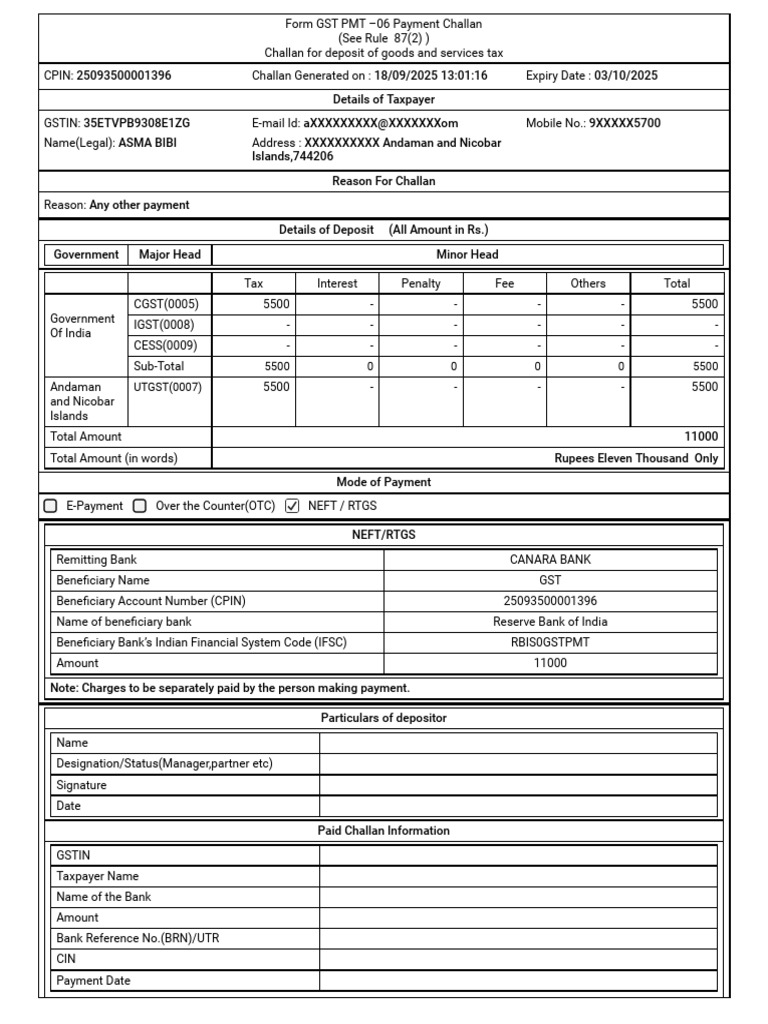 GST PMT-06 Payment Challan Details | PDF | Cheque | Banks