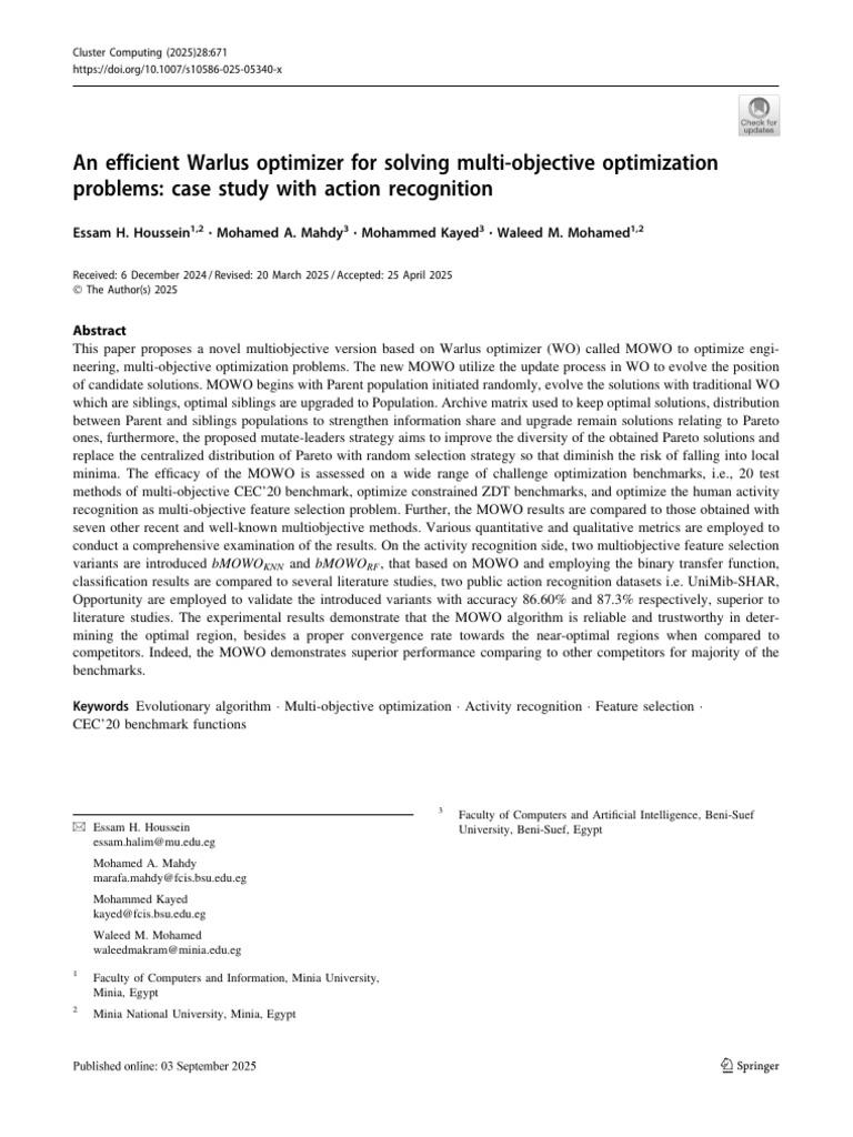 An Efficient Warlus Optimizer For Solving Multi-Objective Optimization ...