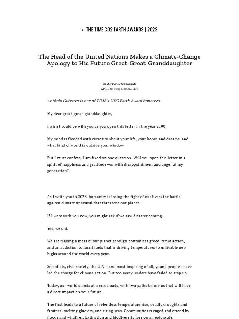 Antonio Guterres' Climate Change Letter To His Great-Great ...