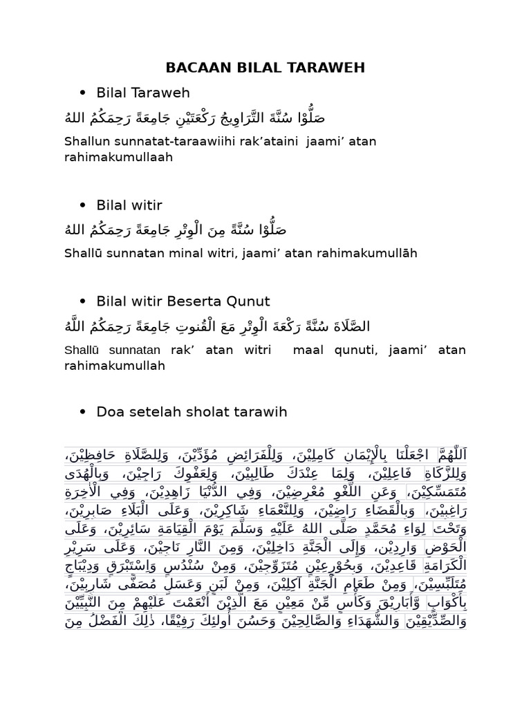 Bacaan Bilal untuk Taraweh dan Idul Fitri | PDF