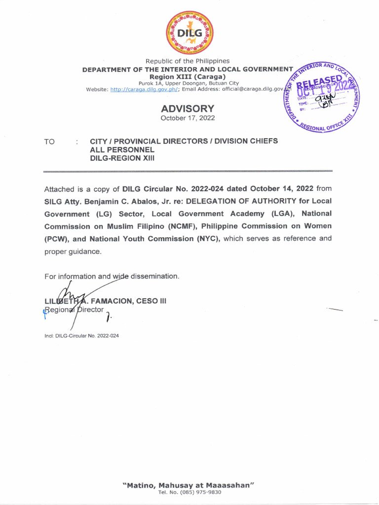 Advisory - Circular 2022-024 - Delegation of Authority of DILG LGSector ...