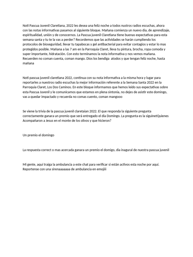Noti Pascua Juvenil Claretiana | PDF