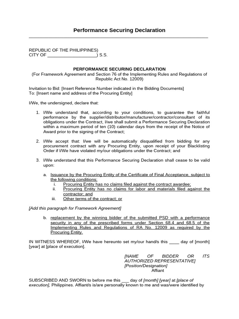 NGPA - Performance Securing Declaration | PDF | Affidavit | Justice