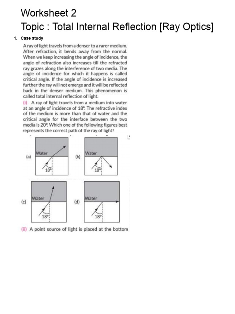Worksheet 2 Ray Optics | PDF
