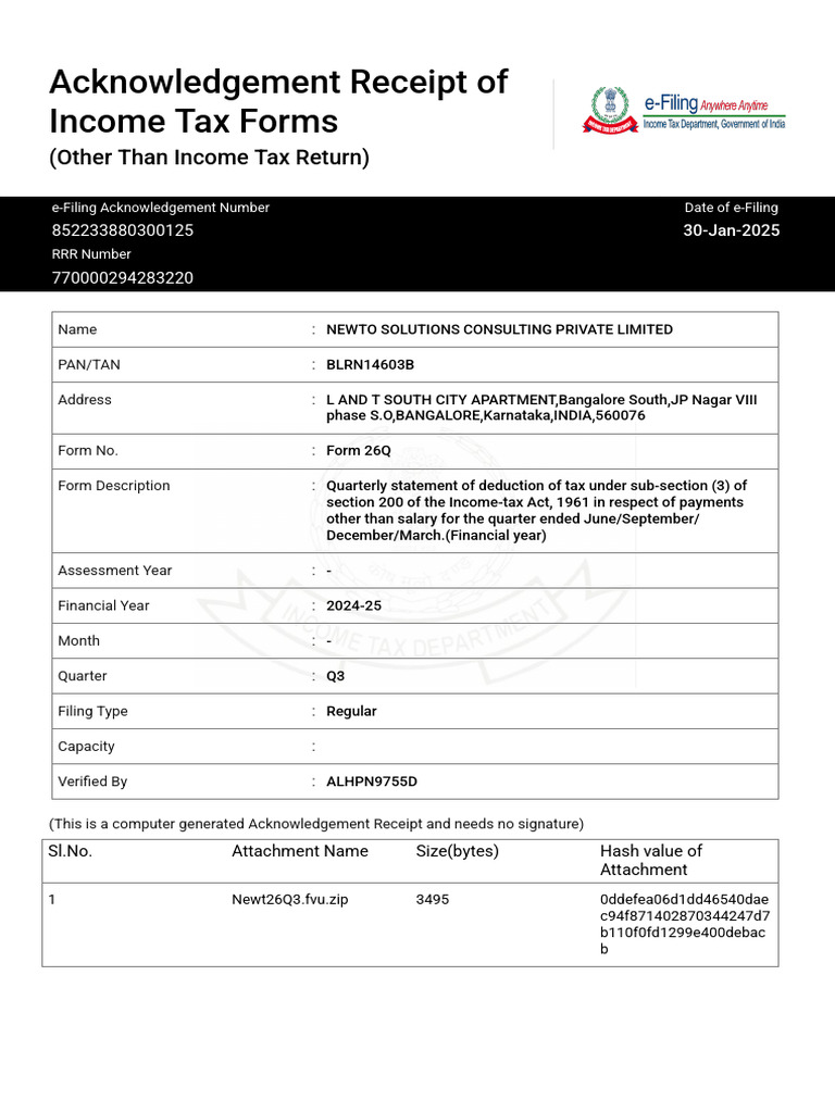 Form 26Q - ARN - 770000294283220 | PDF