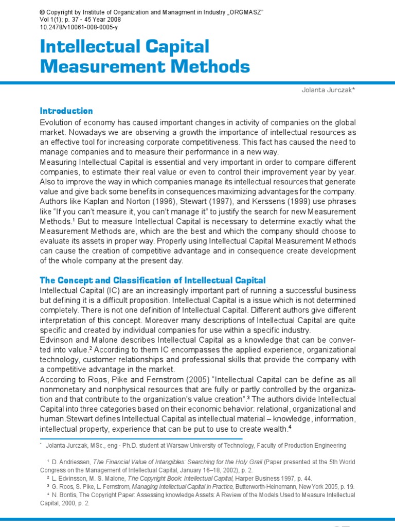 Intellectual Capital Measurement Methods | PDF | Capital (Economics) | Resource