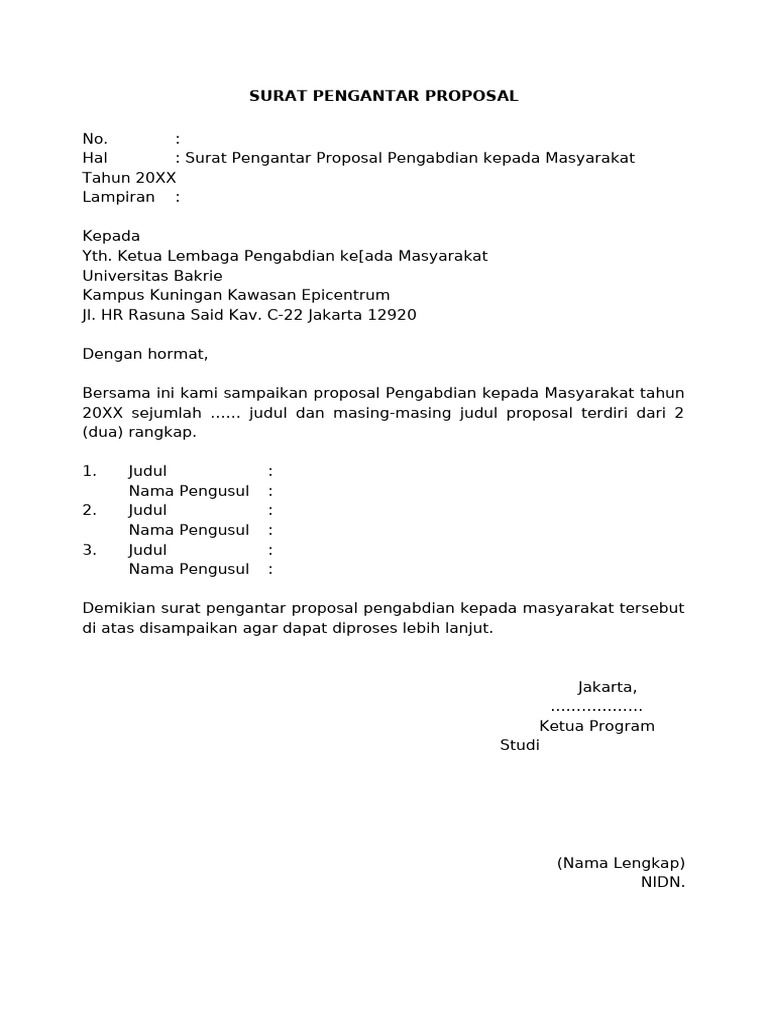 Surat Pengantar Proposal Pengabdian | PDF