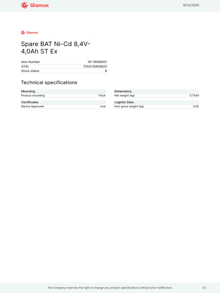Spare Bat Ni-CD 8,4v-4,0ah ST Ex | PDF