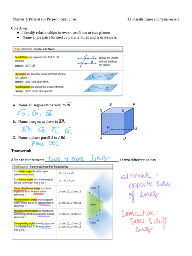 KEY 3.1 Notes - Parallel Lines and Transverals | PDF