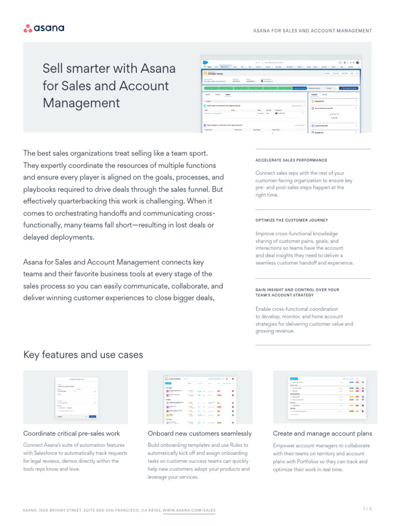 Asana For Sales and Account Management - 2 Pager | PDF | Sales | Business