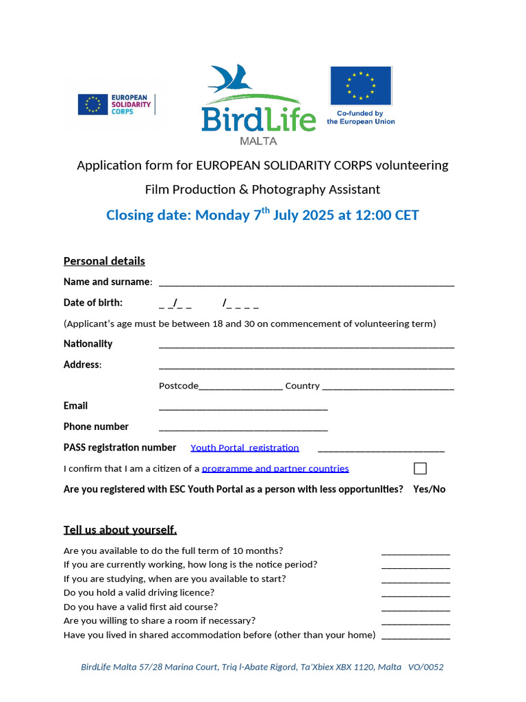 ESC Film Production Assistant Application Form 2025 | PDF