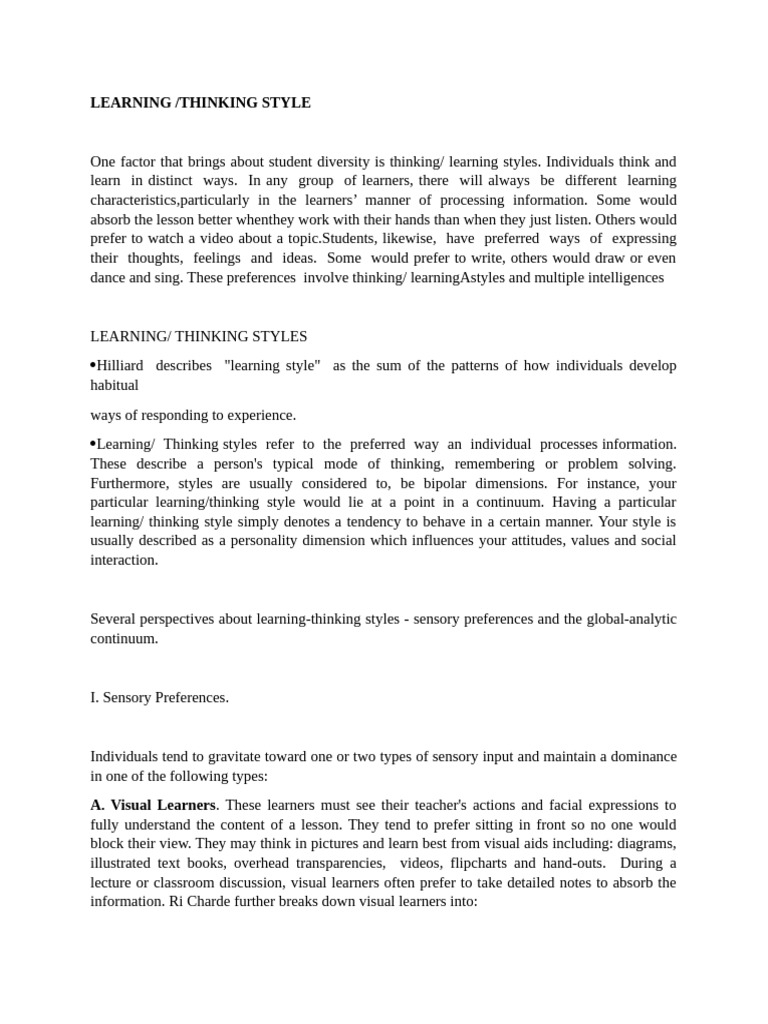 Understanding Learning and Thinking Styles | PDF | Learning | Thought