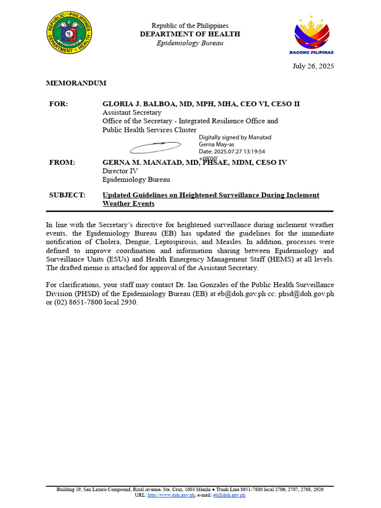 Memo Re Updated Guidelines On Heightened Surveillance During Inclement ...