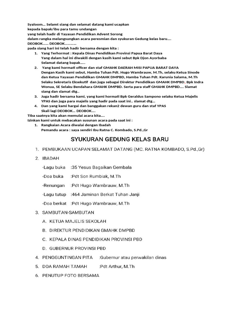 Peresmian Gedung Kelas Baru YPAS | PDF