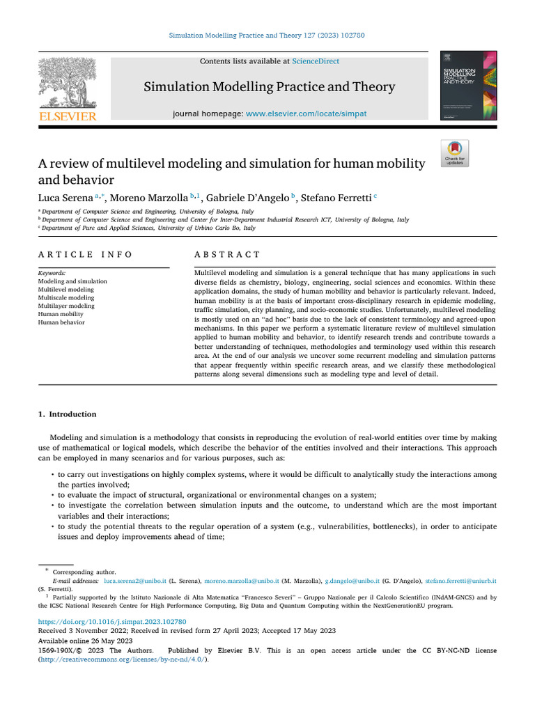 A Review of Multilevel Modeling and Simulation For Human Mobility and ...