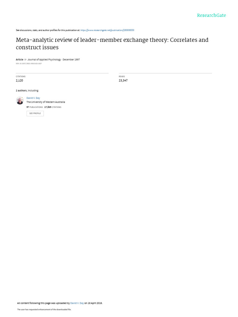 Gerstner, C. R., & Day, D. v. (1997) - Meta-Analytic Review of Leader-Member Exchange Theory ...
