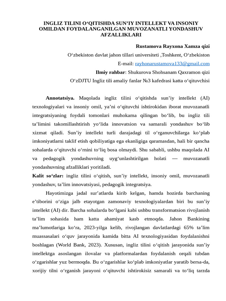 Rustamova Rayxona Xamza Qizi | PDF