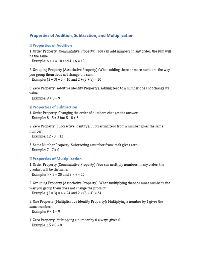 Properties of Arithmetic Operations | PDF