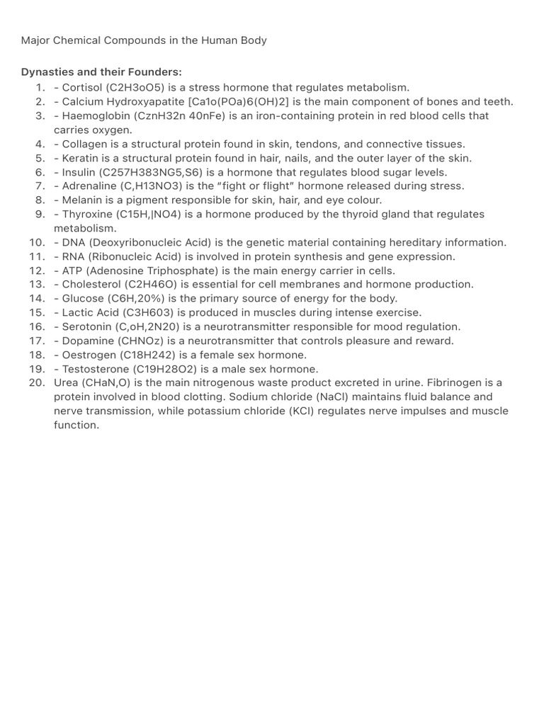 Major Chemical Compounds in The Human Body | PDF