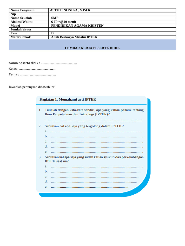 LKPD KLS 8 Bab 1 | PDF