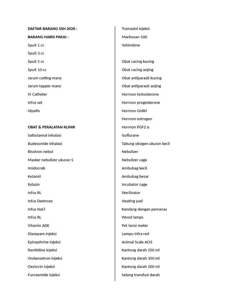 Daftar Barang SSH 2026 | PDF