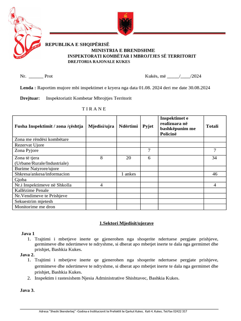Raportim Muaji Gusht 2024 | PDF