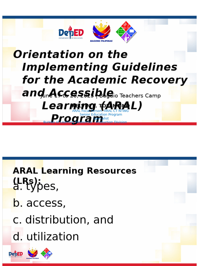 ARAL Program Implementation Guidelines | PDF | Curriculum | Learning