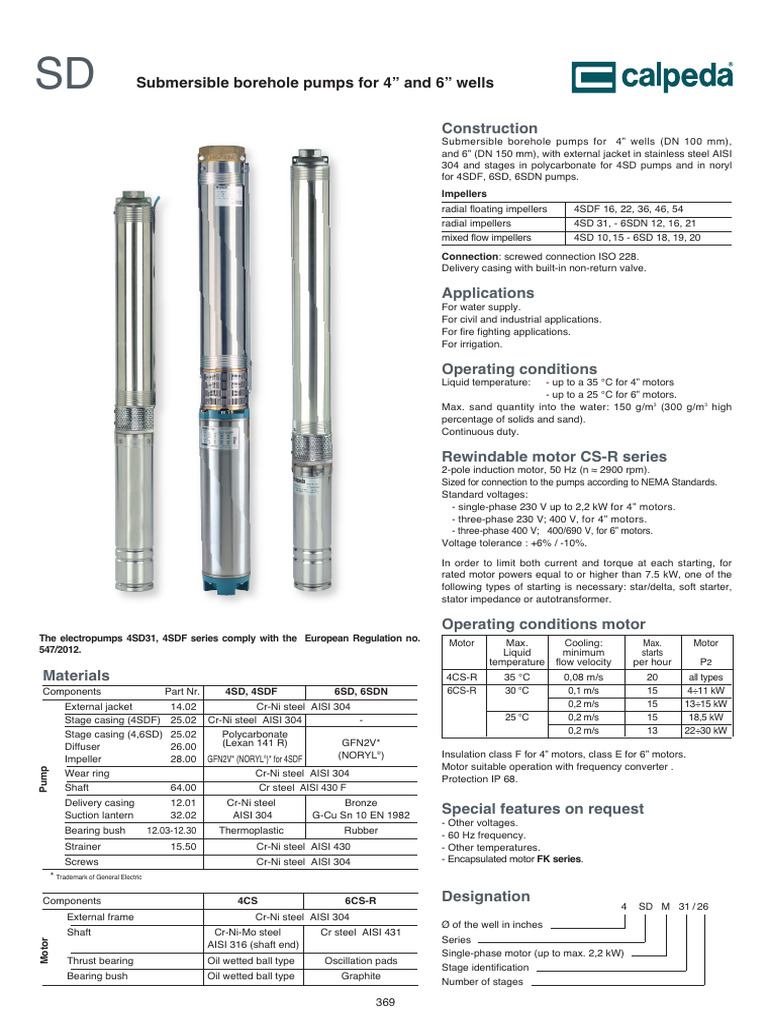 Submersible Borehole Pumps for 4" & 6" Wells | PDF | Pump | Electricity