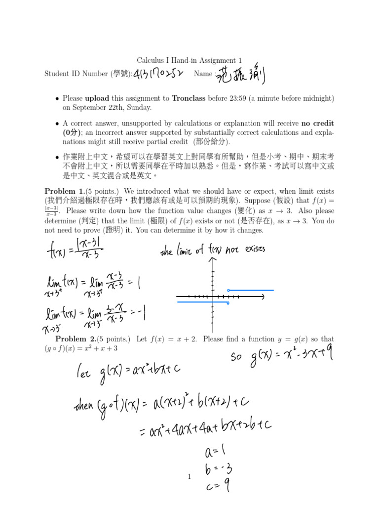 Calculus I Assignment 1 Overview | PDF | Mathematics | Mathematical ...