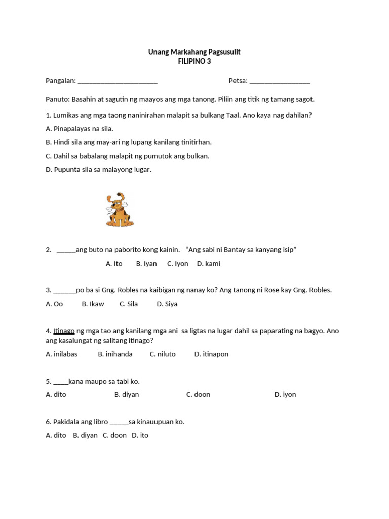 FILIPINO G3 Q1 Periodical Test | PDF