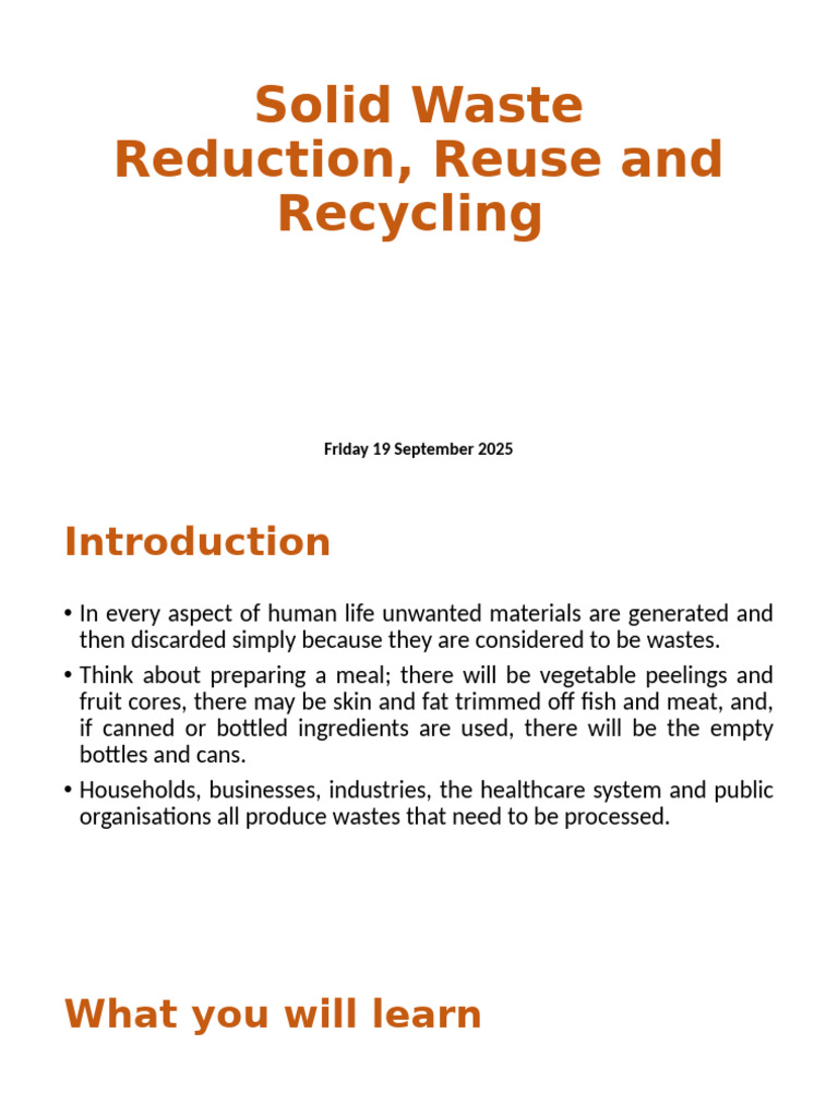 Solid Waste Management: Reduce, Reuse, Recycle | PDF | Compost | Reuse