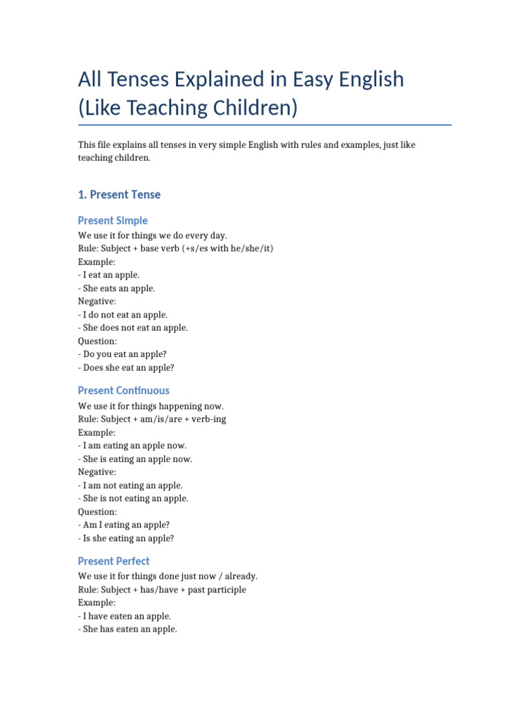 Simple Guide to English Tenses | PDF | Perfect (Grammar) | Grammatical ...