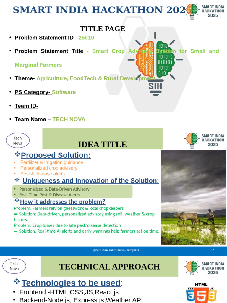 SIH2025 IDEA Presentation Format (5) 1 | PDF | Agriculture | Sustainable Agriculture