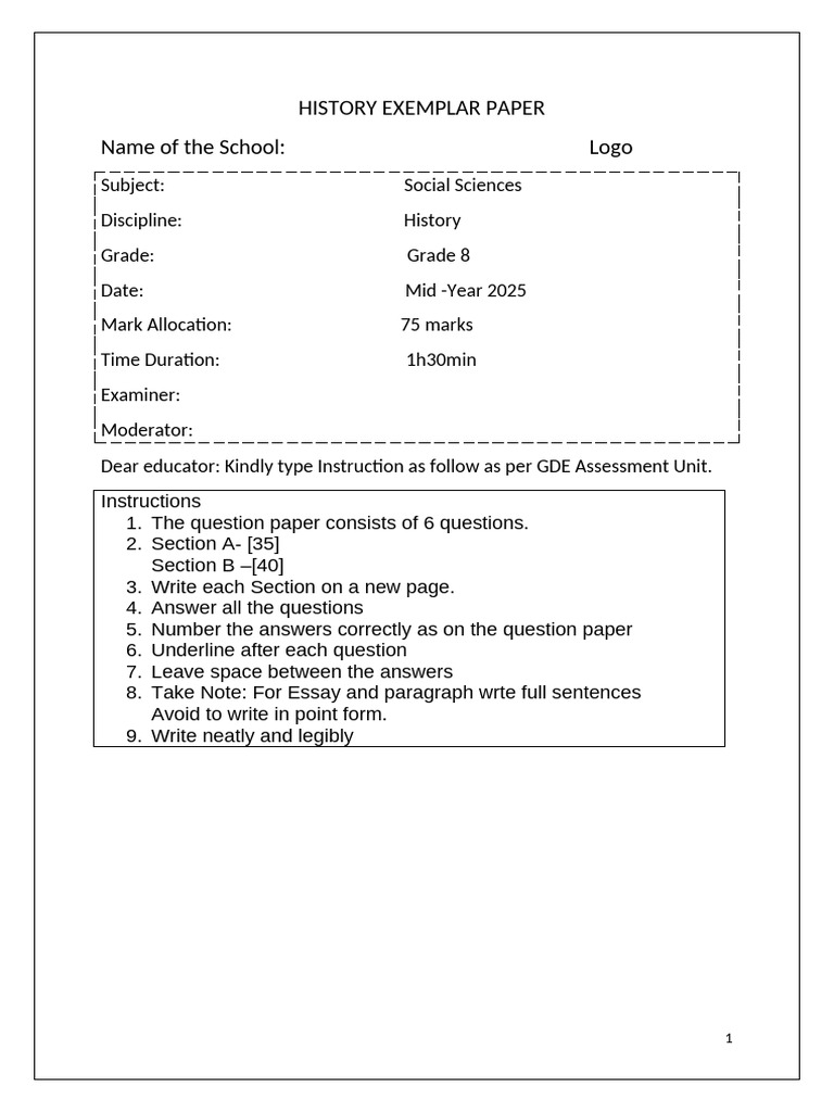 Grade 8 History Exam: Industrial Revolution | PDF | Industrial ...